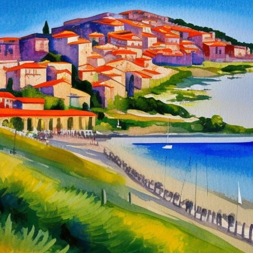 Saint Tropez, see landscape, Borillo, Doig - AI Generated Artwork ...