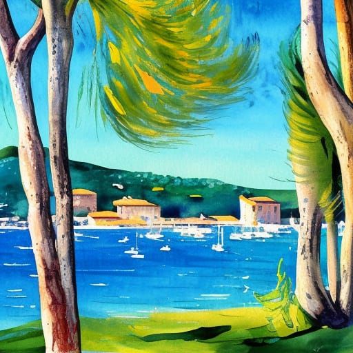 Saint Tropez, see landscape, Borillo, Doig - AI Generated Artwork ...