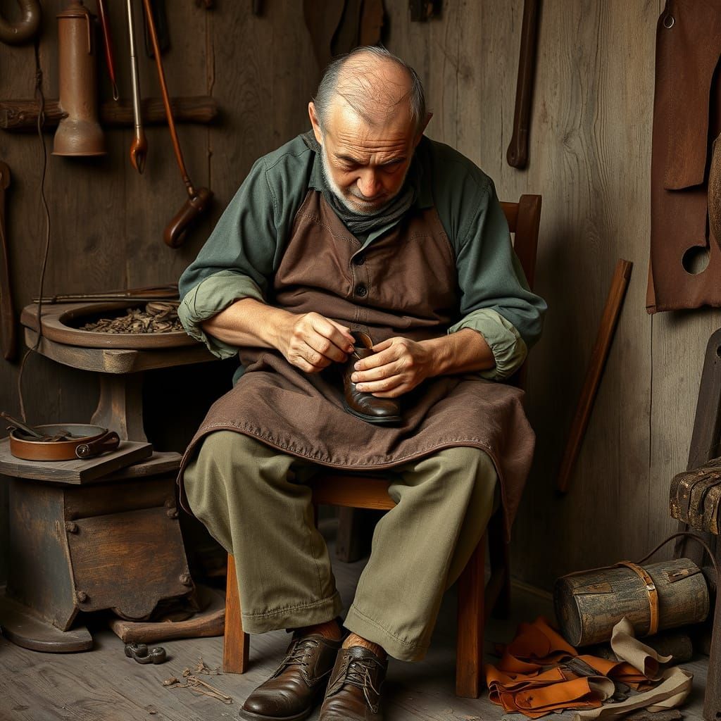 Shoemaker in Workshop, Inspired by 19th Century Re... - AI Art
