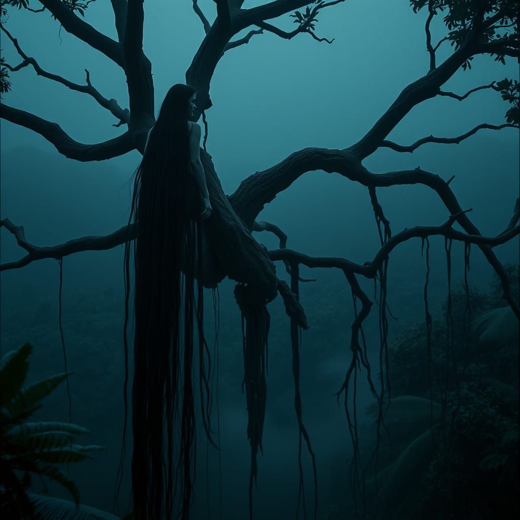 Gothic Langsuyar Goddess Reigns Over Tropical Jung... - AI Art