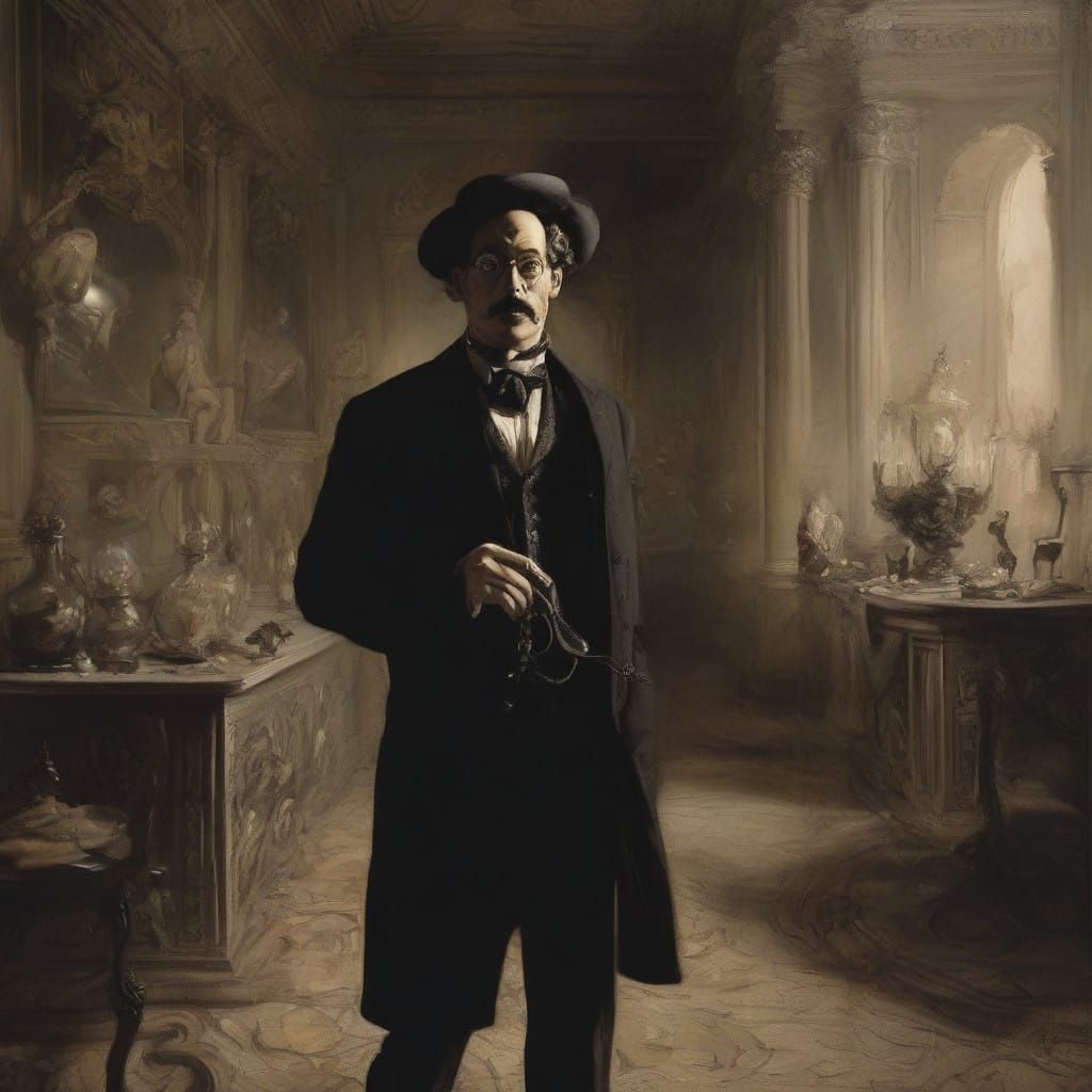 A Bespectacled Merchant Under Surreal Guidance - AI Art