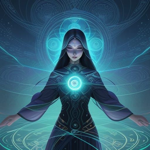 Ethereal Oracle Sanctuary in Iridescent Hues - AI Art