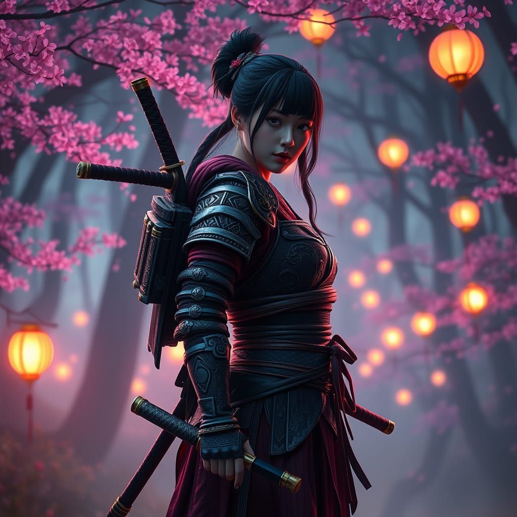 Ethereal Japanese Warrior Emerges from Mystical Fo... - AI Art