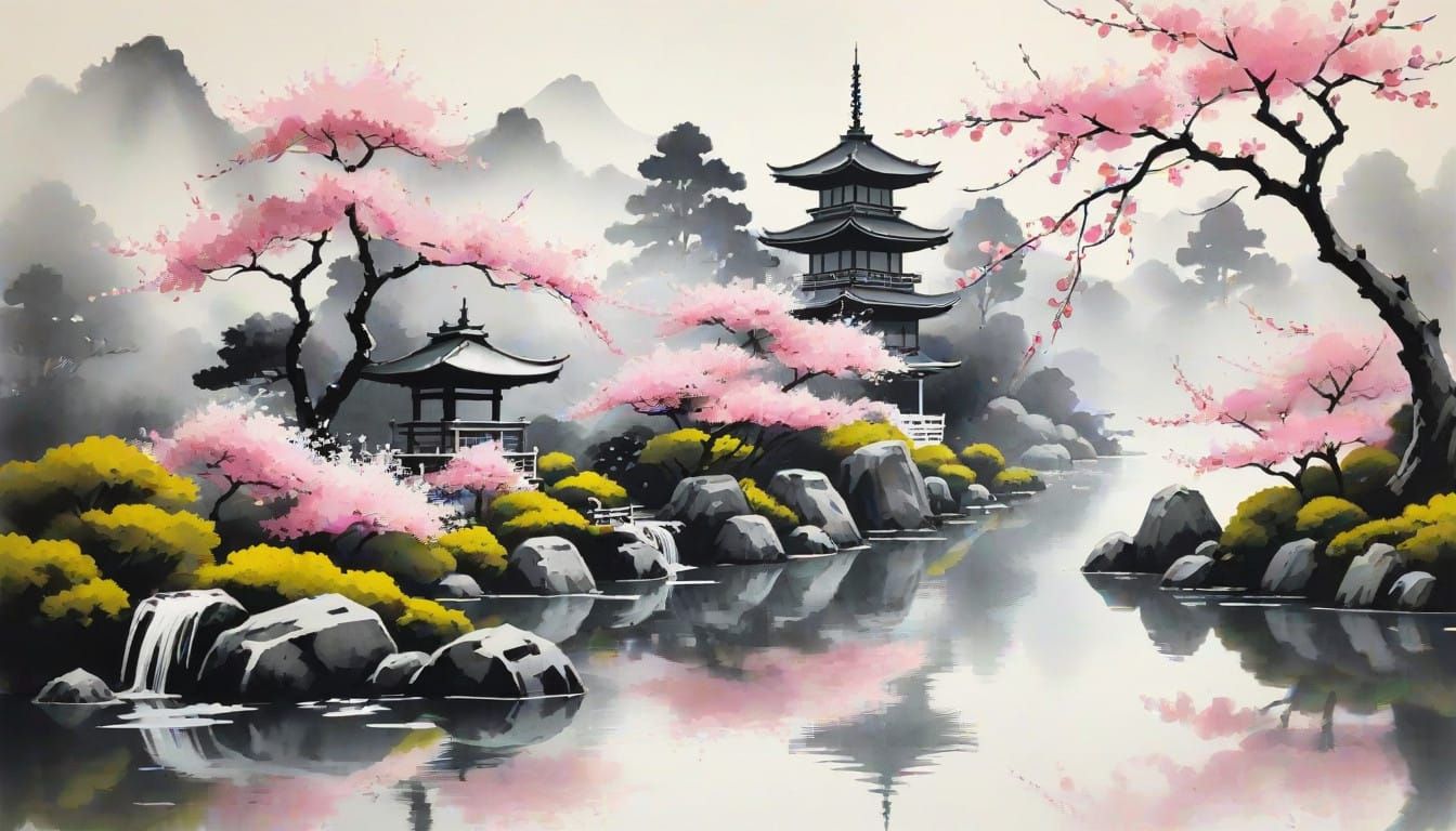 Japanese garden - Sakura Blooms in a Minimalist Japanese Gar...