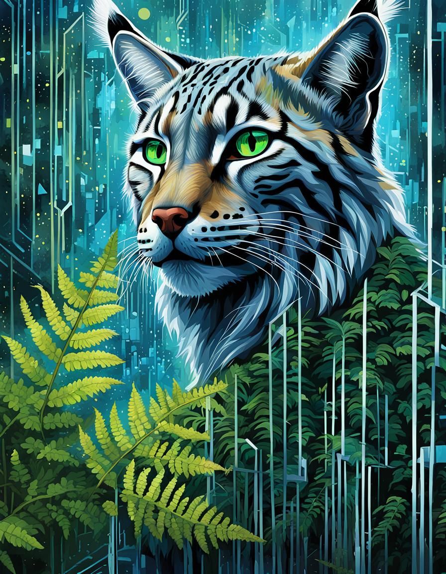 Futuristic Lynx with Neural network (2.5) Obsessive stalking Fern in ...