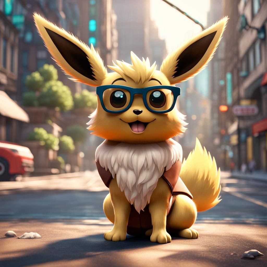 Eevee pokemon wearing glasses. - AI Generated Artwork - NightCafe Creator