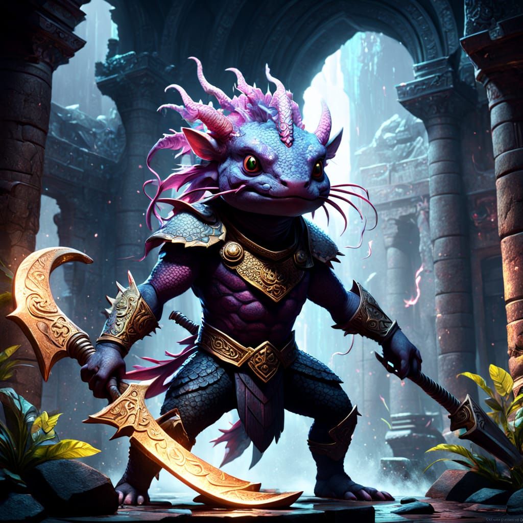 Battle axolotl warrior battle axe - Dark Fantasy Axolotl War...
