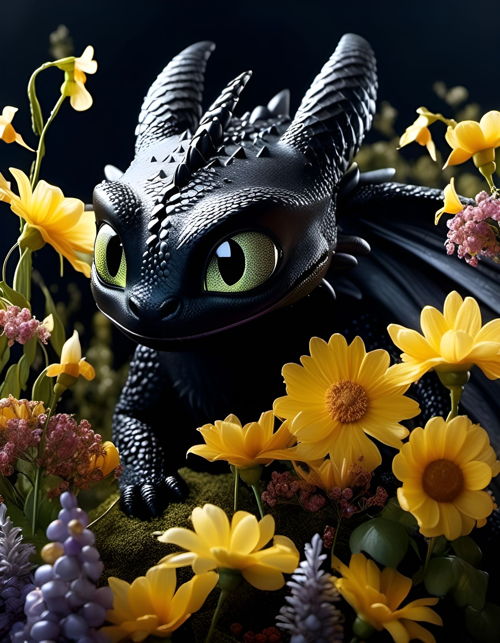 Toothless with Flowers - AI Generated Artwork - NightCafe Creator