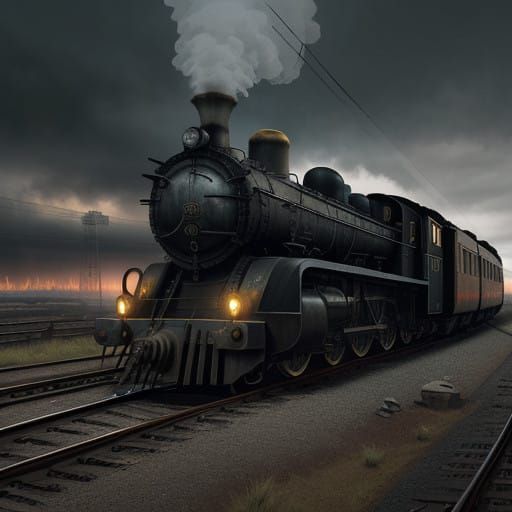 Diesel-Uranium Punk Train Soars through the Stormy... - AI Art