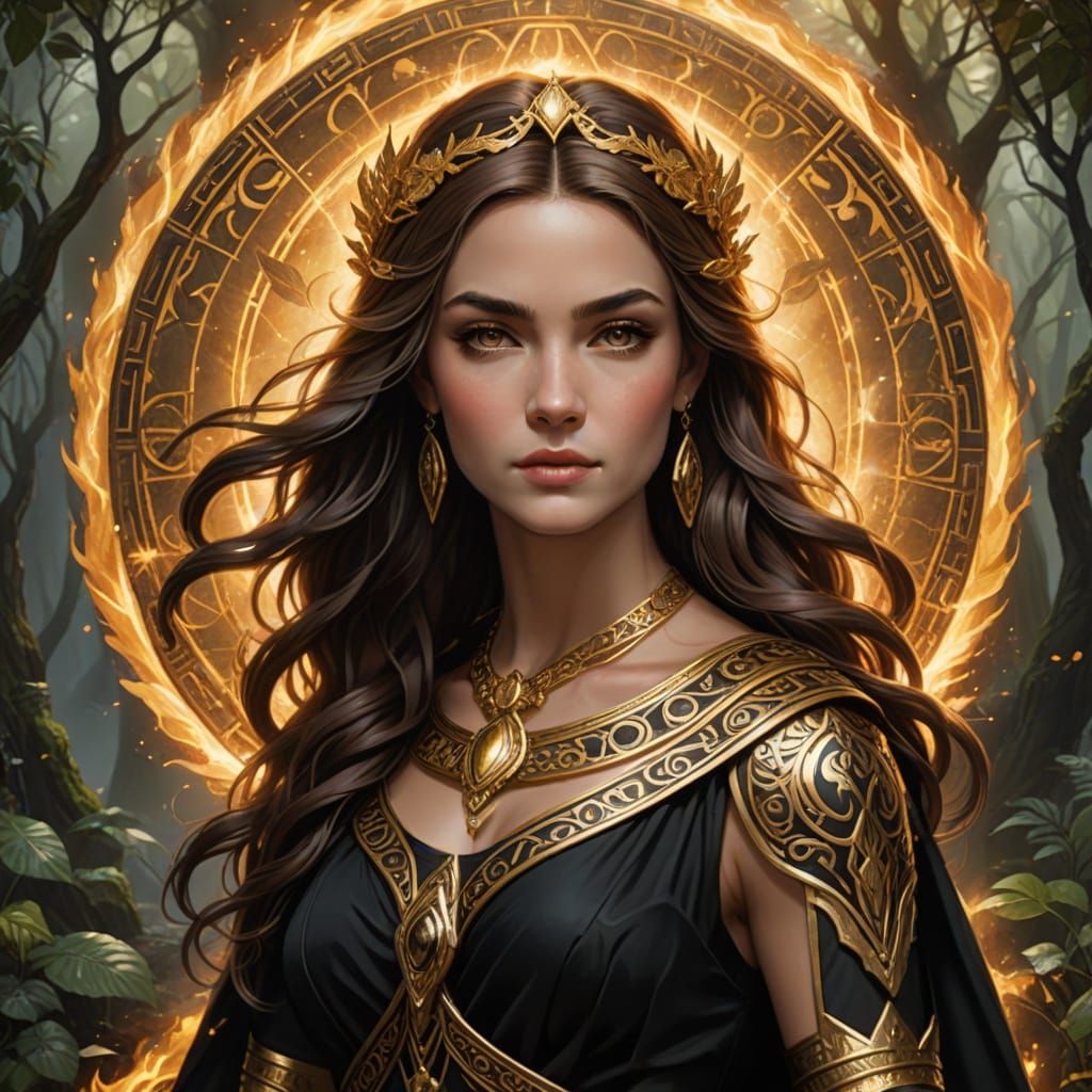 Elemental Goddess in Black and Gold Attire - AI Art