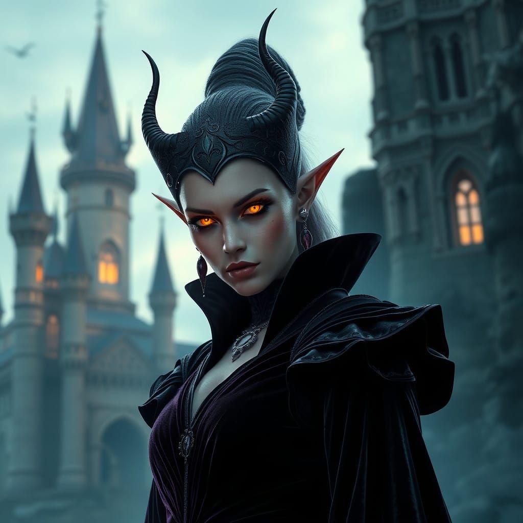 Medieval Evil Fae Queen with Glowing eyes and