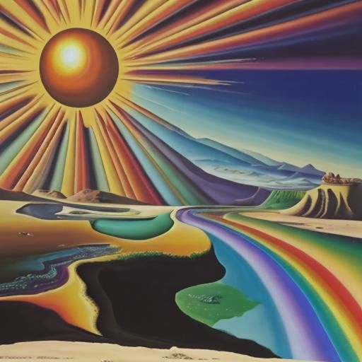 surrealism - oil painting of a beautiful sun-drenched landscape ...