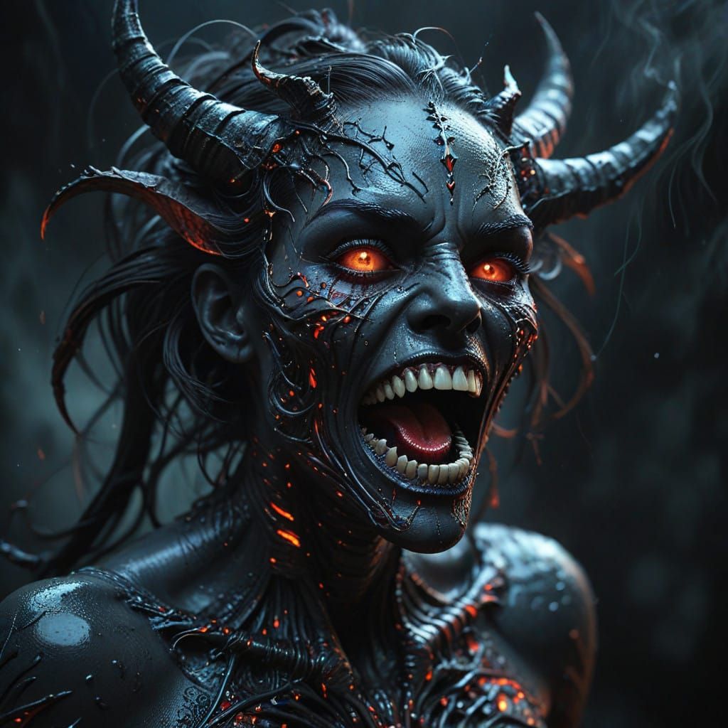 Ethereal Demoness with Sunken Eyes, Long Teeth, an... - AI Art