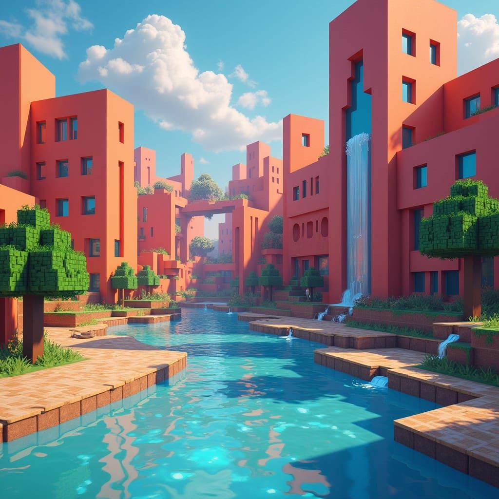 Minecraft water park map - Futuristic Cubist Water Park in a...