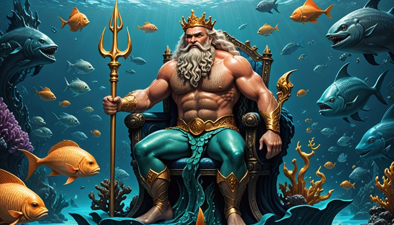 Merman King Triton Reigns Over Vibrant Oceanic Kin... - AI Art