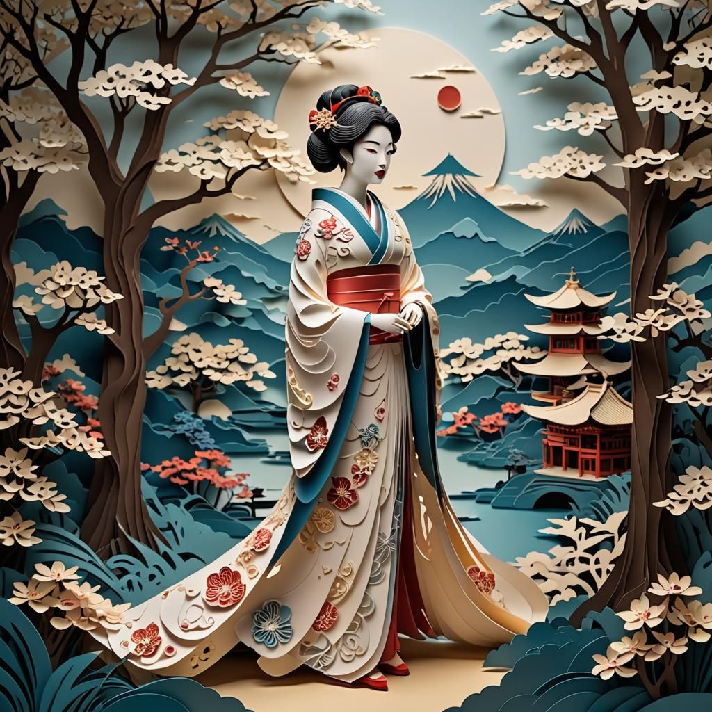 Beautiful Geisha, Paper Cut Kirigami - AI Generated Artwork - NightCafe ...