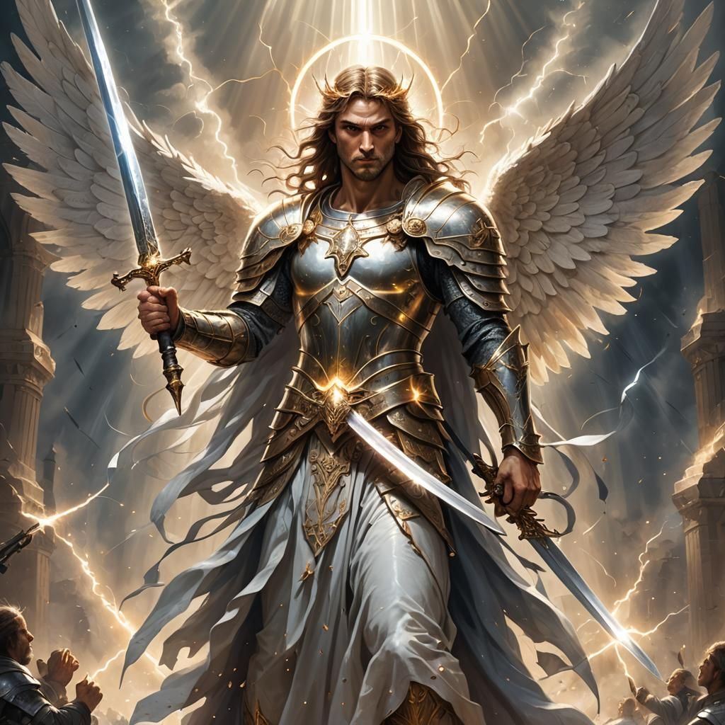 POWERFUL ANGEL OF LIGHT WITH LIGHTS OF SWORDS - AI Generated Artwork ...