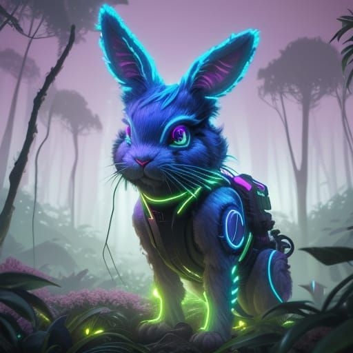 Cyberpunk Easter Bunny, cute, magical, hiding Cybe... - AI Art
