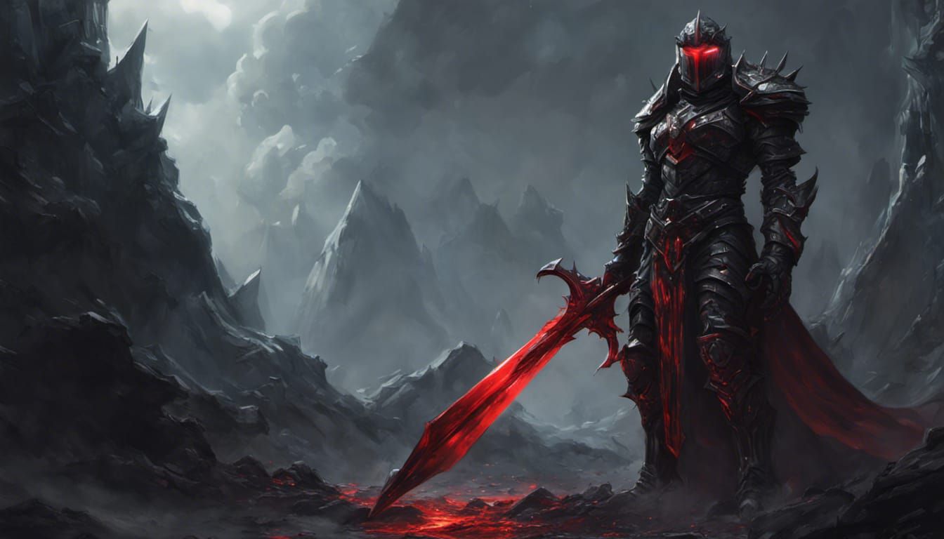 universe style void knight of the kingdom with a black armour and a red ...