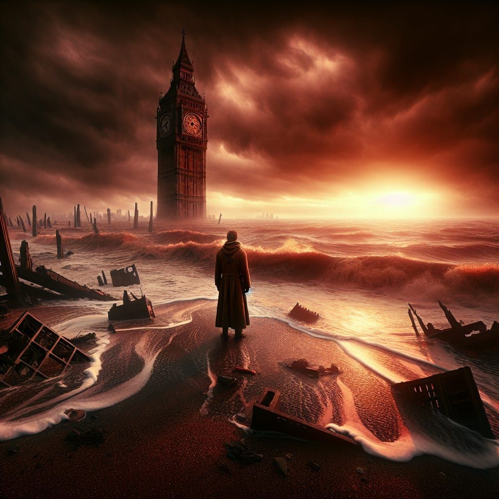 A hauntingly beautiful painting capturing the desolation of a ravaged ...