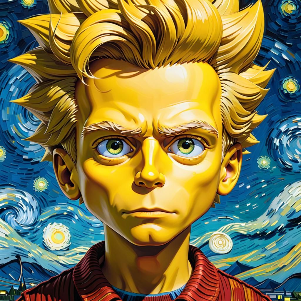 A portrait of Bart Simpson, 10 year old boy, vincent van gogh, detailed ...