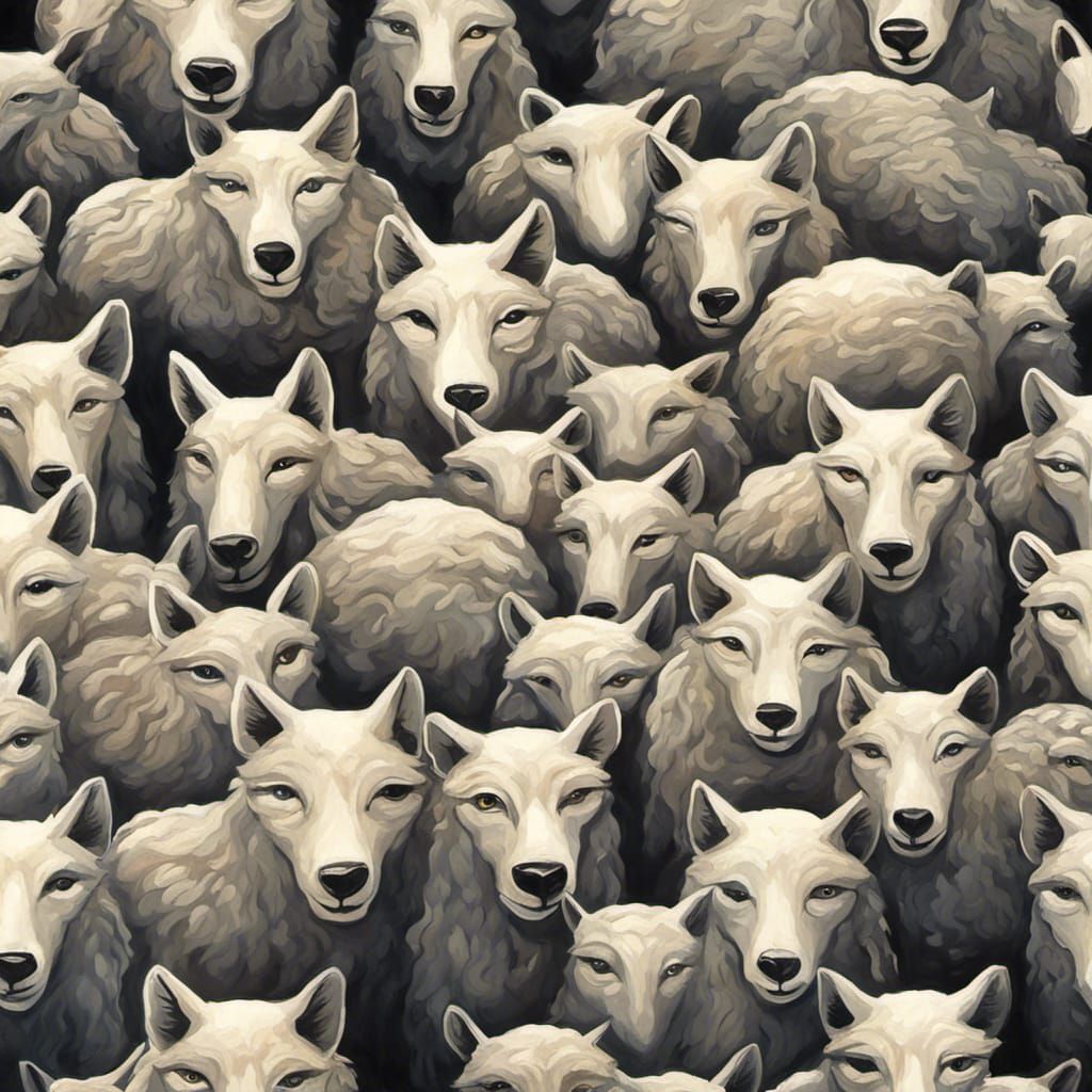 Wolf among sheep - AI Generated Artwork - NightCafe Creator