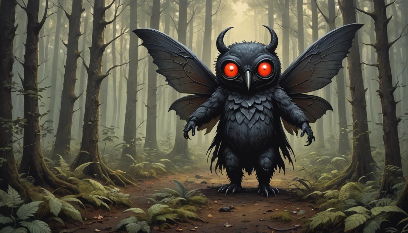 cute mothman cryptid spooky forest - AI Generated Artwork - NightCafe ...
