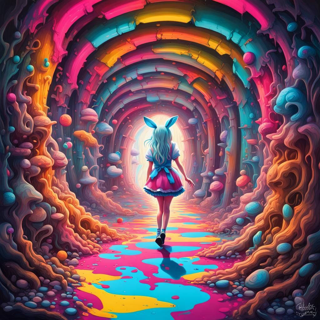 Alice in Wonderland falls down the rabbit hole with neon colors ...