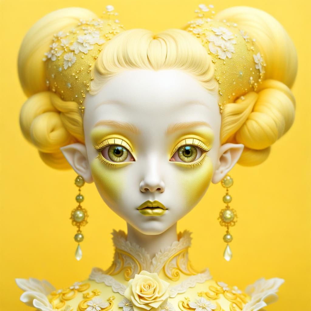 Beautiful young rococo geisha alien in yellow - AI Generated Artwork ...