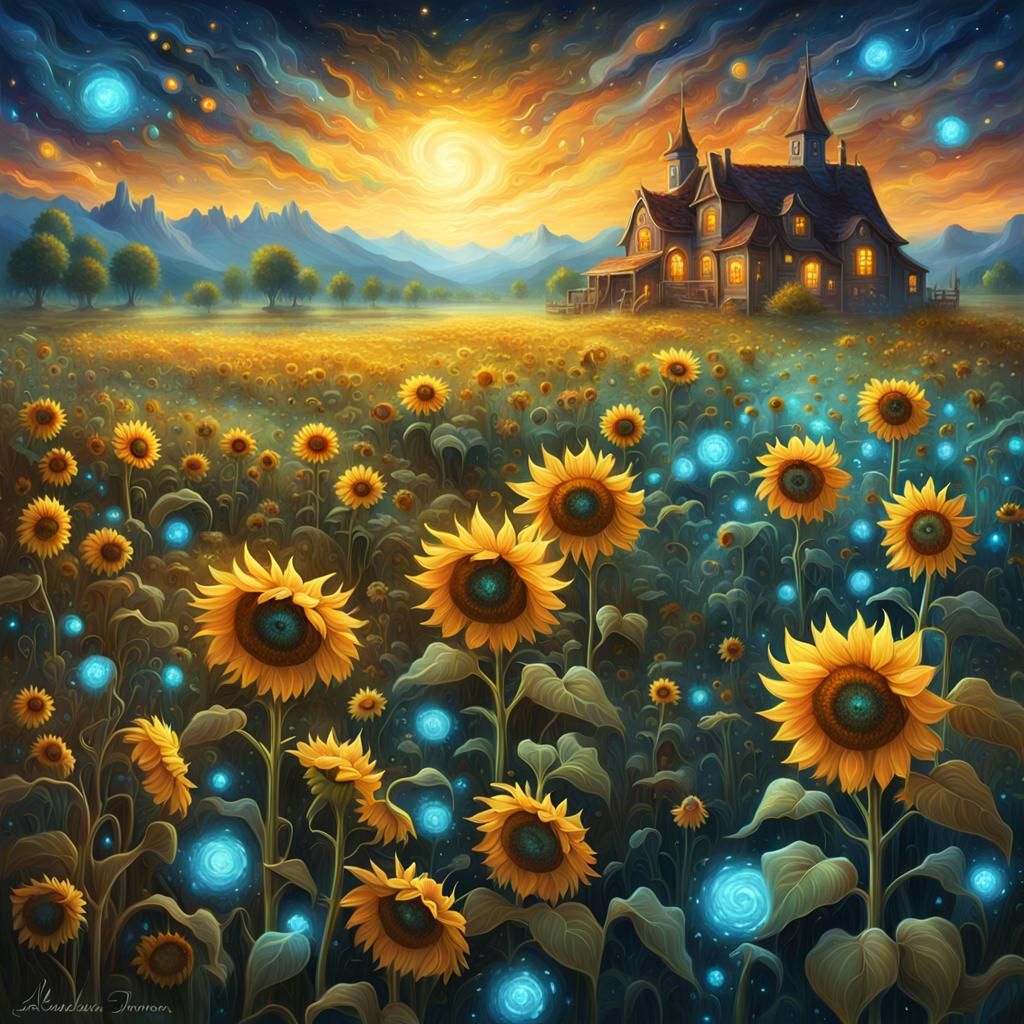Magic of sunflowers - AI Generated Artwork - NightCafe Creator