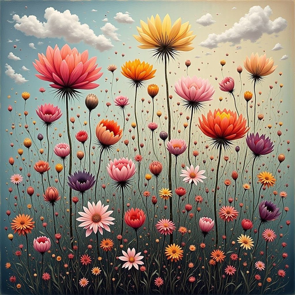 Sky Flowers - Whimsical Floral Tapestry in Vibrant Hues