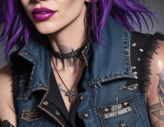 Hyperrealistic She-Hyena in Ripped Denim Vest - AI Art