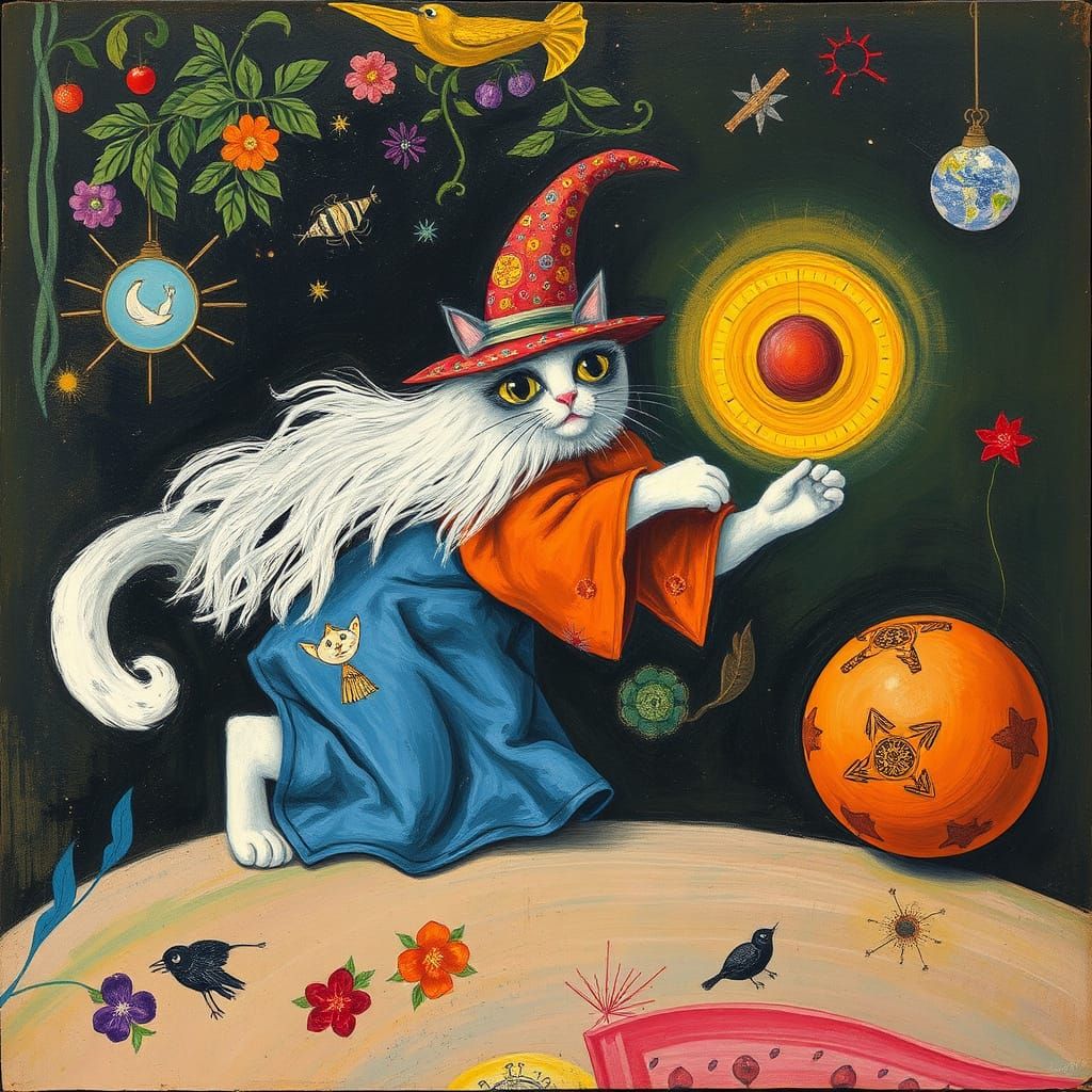 Surrealist Feline Wizard in a Dreamlike Landscape - AI Art
