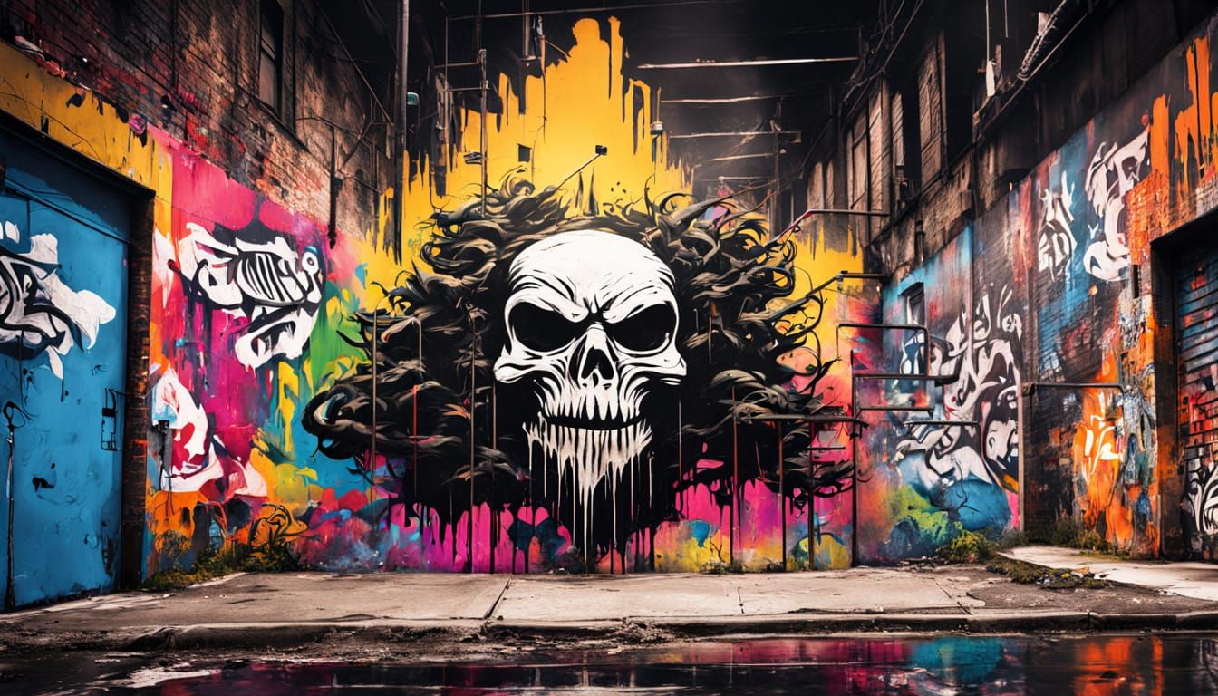 Hairy Skull Graffito - Ethereal Urban Stencil Masterpiece