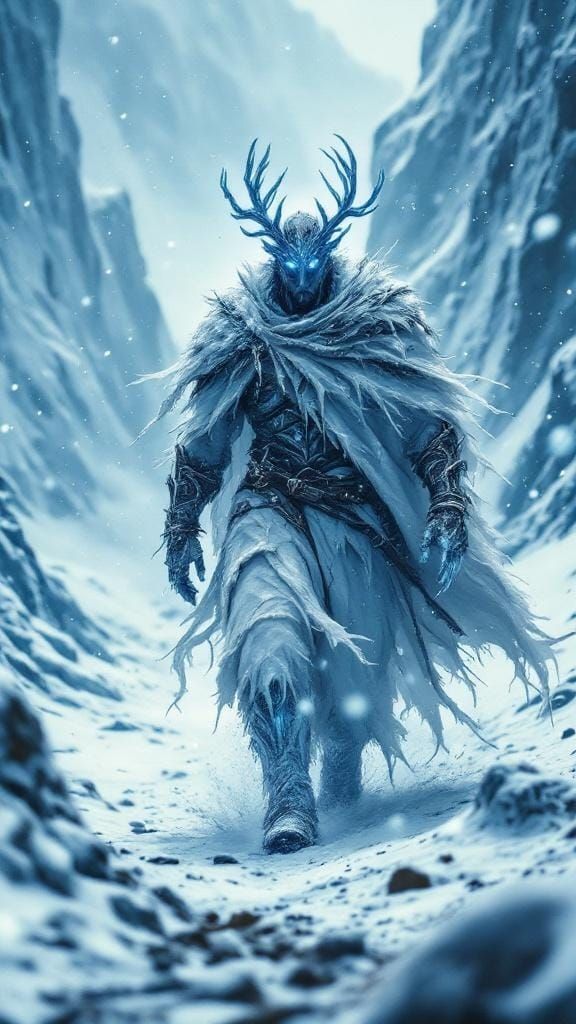 Winter Deity in Ice Armor, Photorealistic Style - AI Art