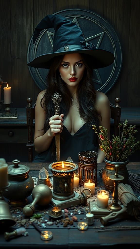 Regal Witch Enchants with Mystical Presence - AI Art