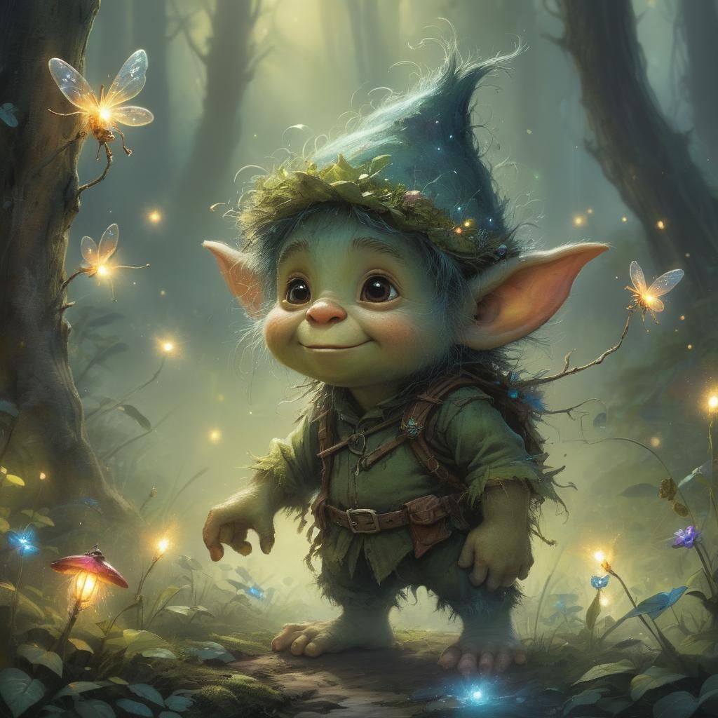 baby troll following fireflies - AI Generated Artwork - NightCafe Creator