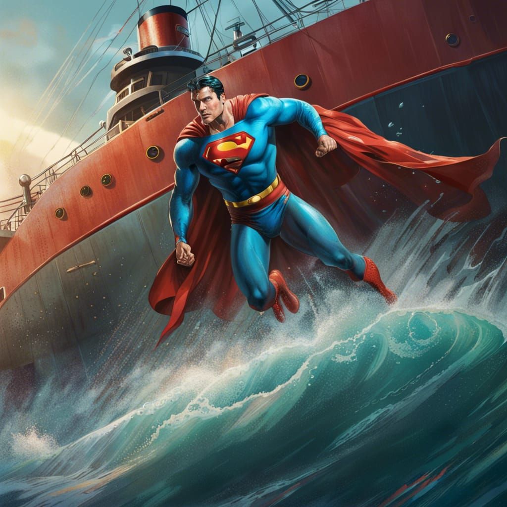 classic superman stopping an ocean ship from sinking - AI Generated ...
