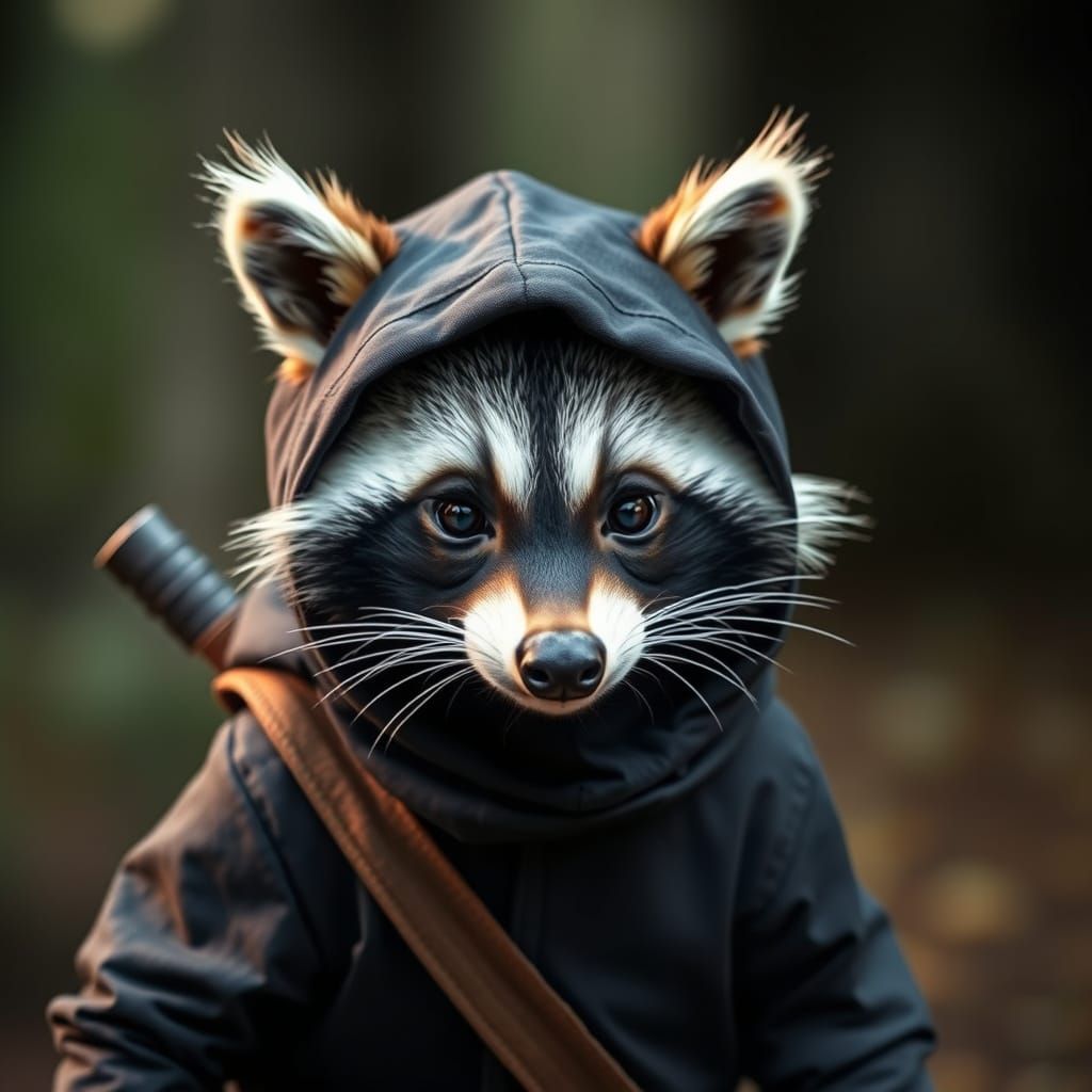A raccoon, dressed as a ninja. - Raccoon Ninja Warrior Strik...