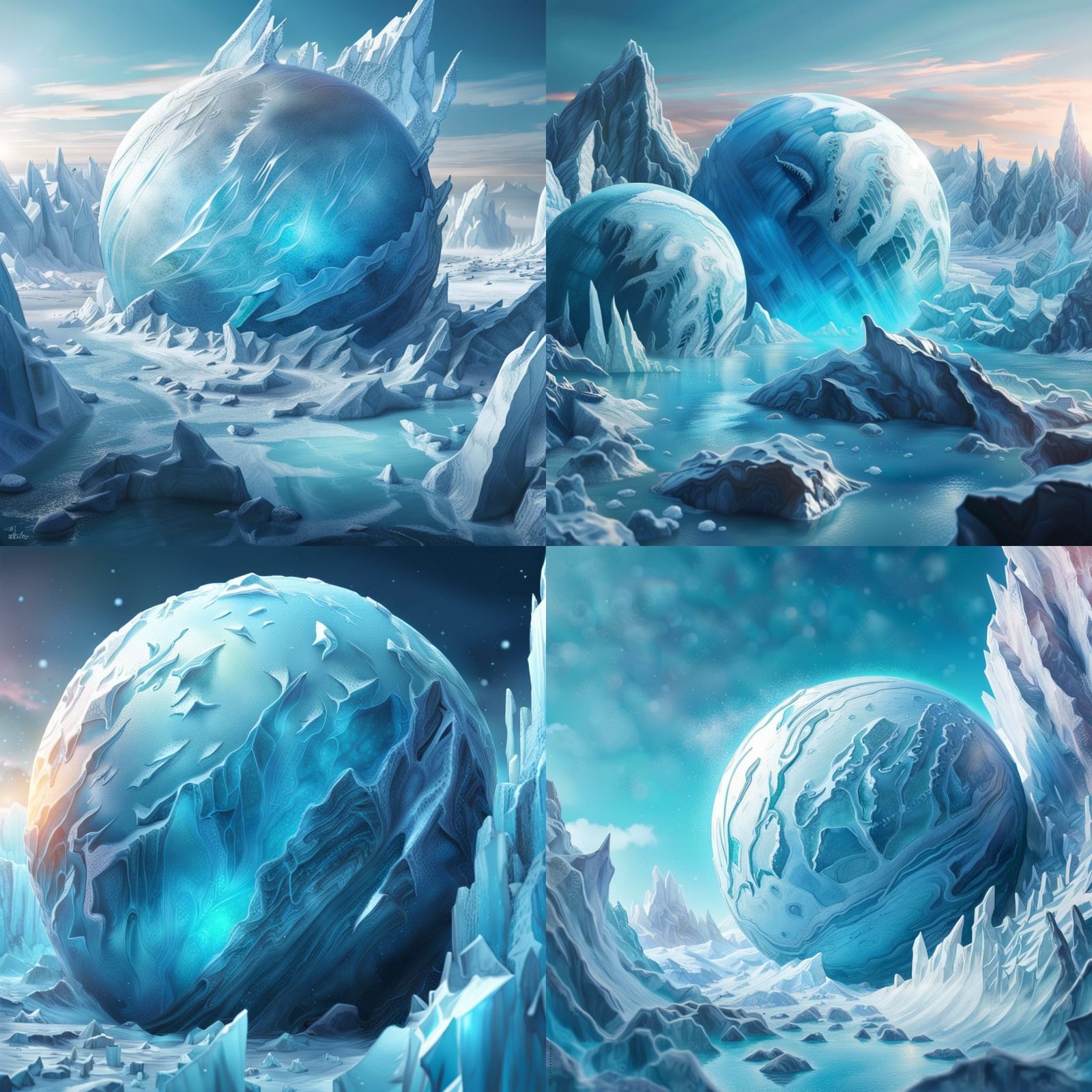 Ice orb covered in glaciers - AI Generated Artwork - NightCafe Creator