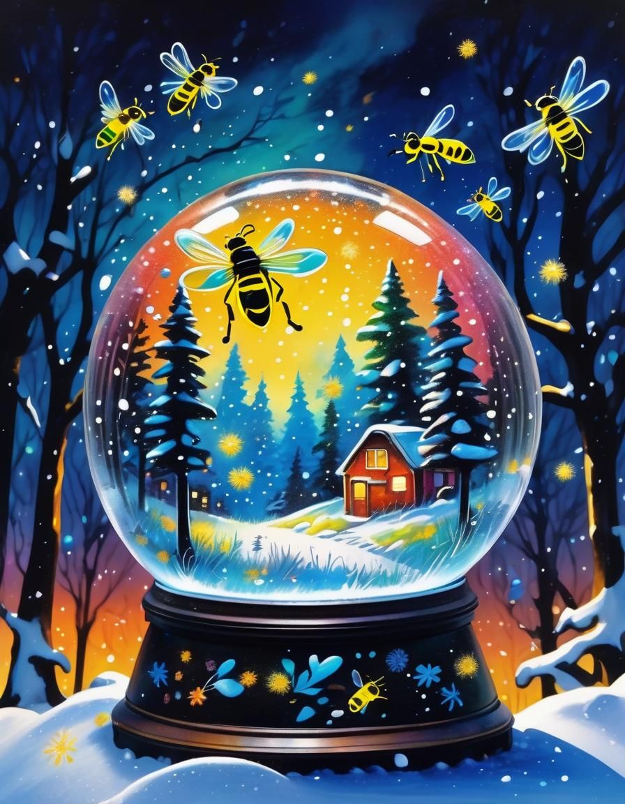 Luminous firefly inside a whimsical snow globe - AI Generated Artwork ...
