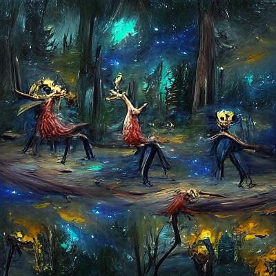 Macabre dance in the forest in starry night : r/nightcafe
