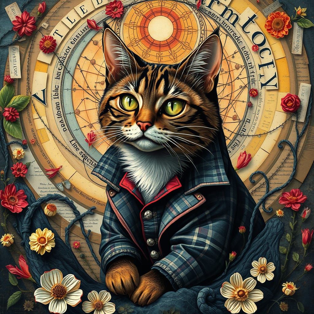 Mystical Cat in Whirling Vortex of Thoughts and Co... - AI Art