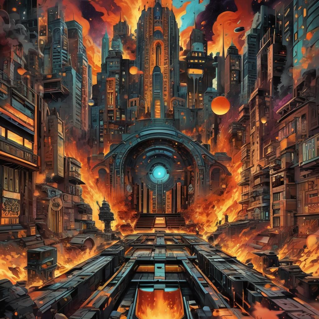 Firey Urban City Subway Portal - AI Generated Artwork - NightCafe Creator