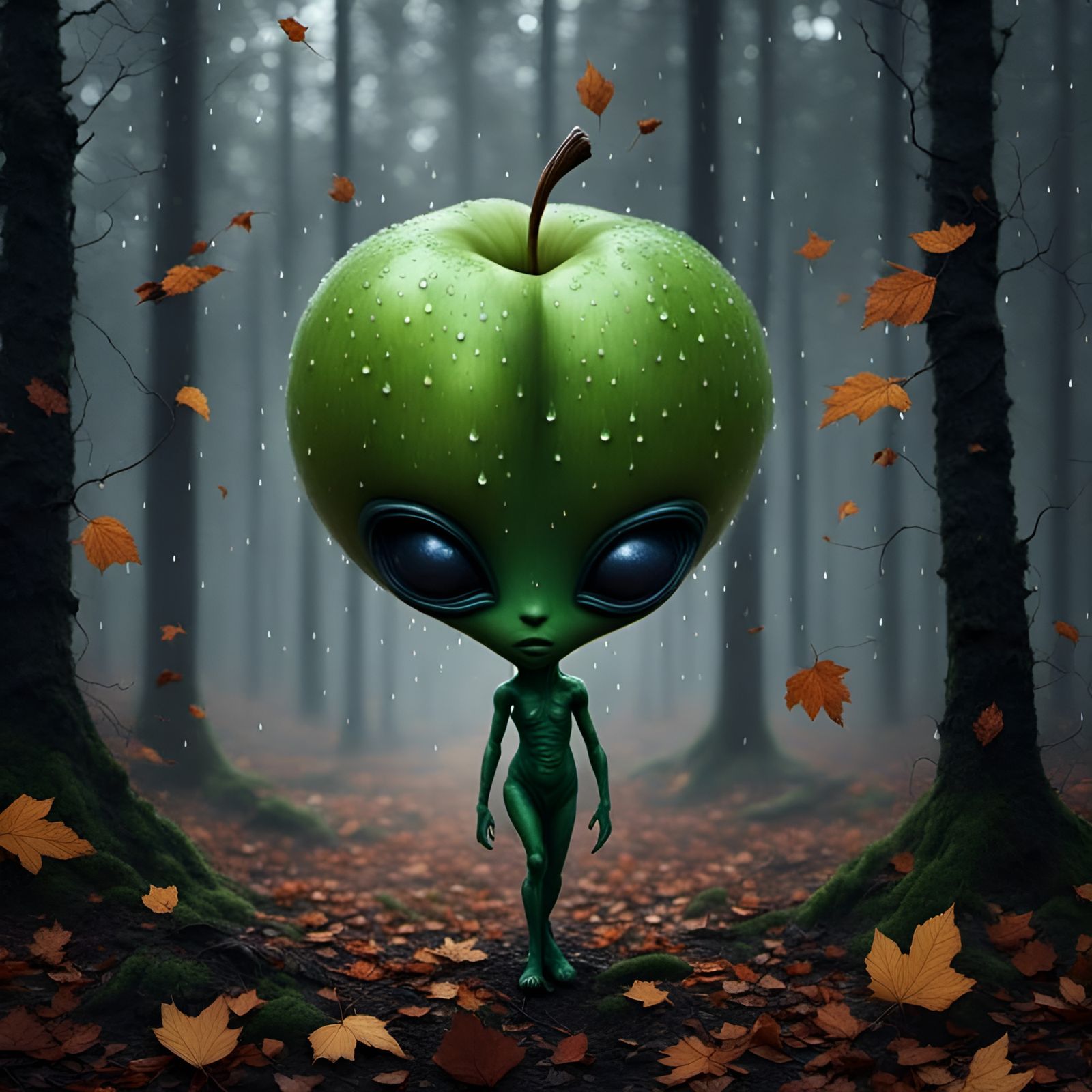 Autumn Apple Alien in a Scandinavia Forest. - AI Generated Artwork ...