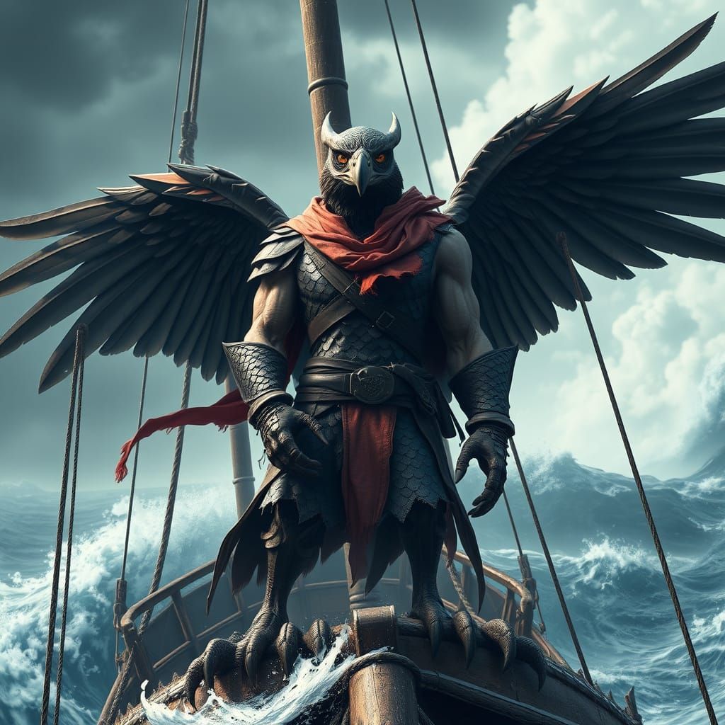 Majestic Falcon-Humanoid Pirate Hybrid Stands Tall... - AI Art