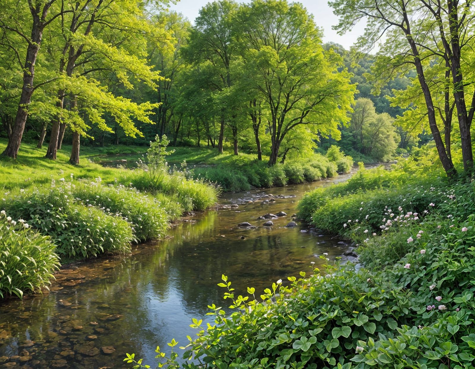spring - Vibrant Spring River Landscape with Lush Greens