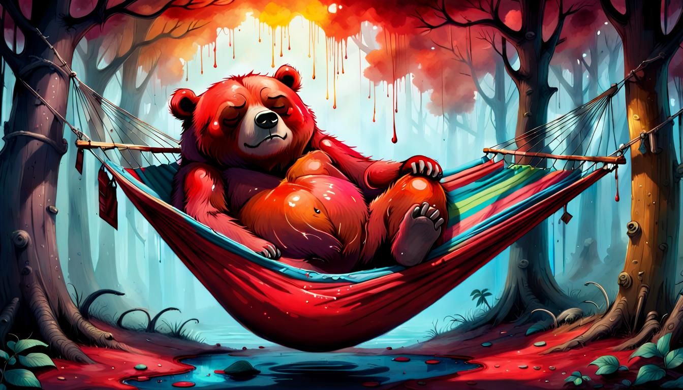 Grumpy Bear Hammock Slumber in Vibrant Graffiti St... - AI Art