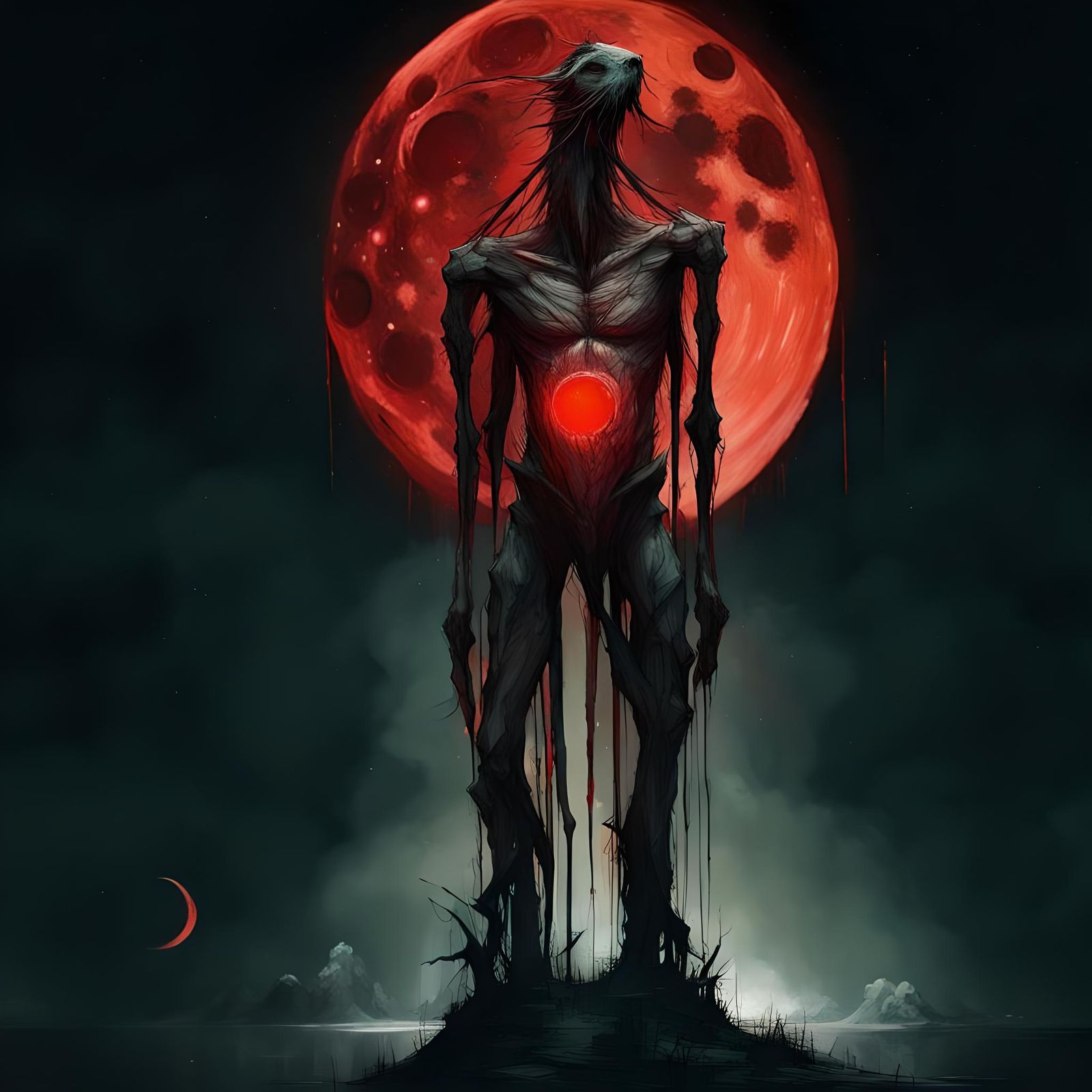 A tall cryptid in front of a blood moon - AI Generated Artwork ...