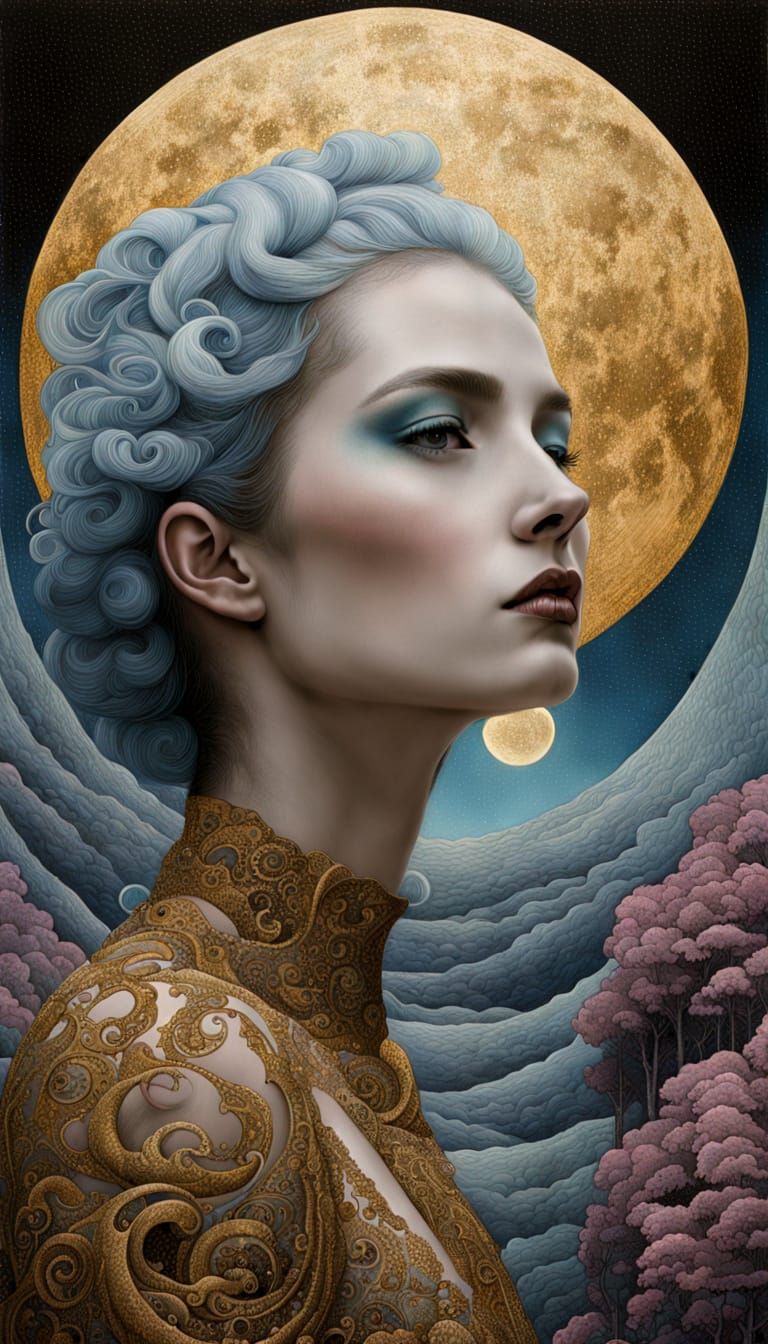 Ethereal Celestial Portrait in Vibrant Pointillism - AI Art